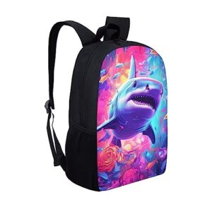 PinUp Angel Red Floral Blue Shark Backpack For School Bag Kids Cool Magical Animal Bag For Children Boys and Girls Bookbag