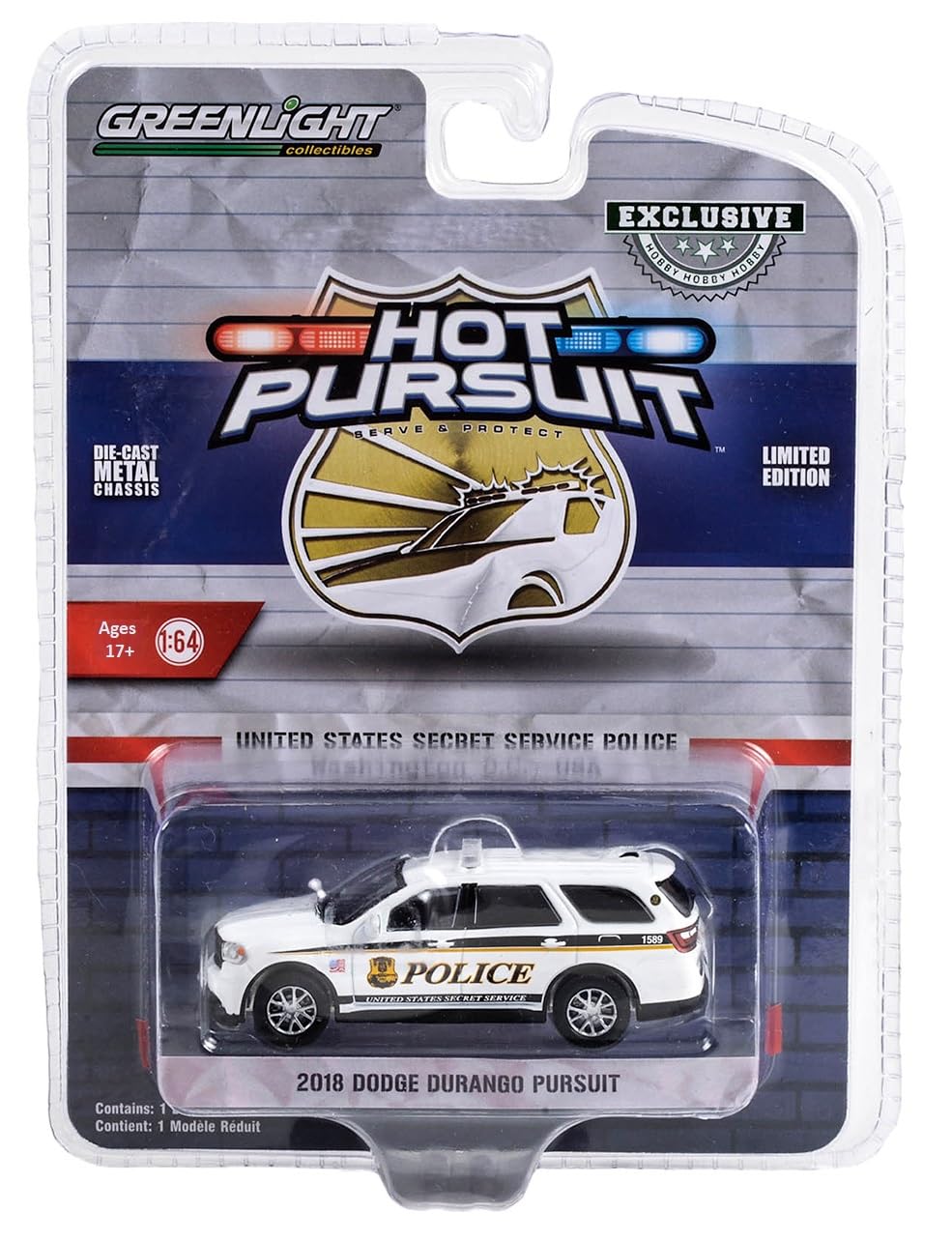 2018 Durango Pursuit White United States Secret Service Police Washington DC Hot Pursuit Special Edition 1/64 Diecast Model Car by Greenlight 43015E