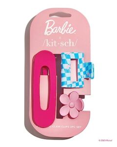 barbie x kitsch assorted hair clips for women - medium open shape hair claw clips for thick hair | cute flower hair clip & big matte flat lay hair clip for teen girls | hair styling accessories, 3 pcs