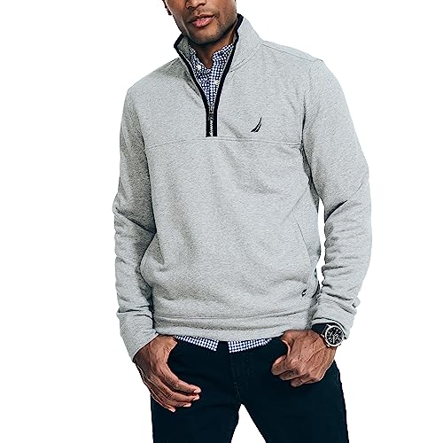 Nautica Men's Quarter-Zip Sweatshirt, Stone Grey Heather