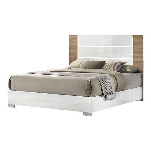 Furniture of America Valentina Modern Solid Wood Two-Tone Panel Bedroom, Guest Room Bed, California King, White and Natural Brown