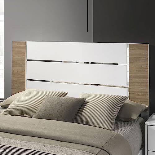 Furniture of America Valentina Modern Solid Wood Two-Tone Panel Bedroom, Guest Room Bed, California King, White and Natural Brown