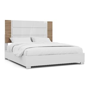 Furniture of America Valentina Modern Solid Wood Two-Tone Panel Bedroom, Guest Room Bed, California King, White and Natural Brown