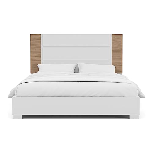 Furniture of America Valentina Modern Solid Wood Two-Tone Panel Bedroom, Guest Room Bed, California King, White and Natural Brown