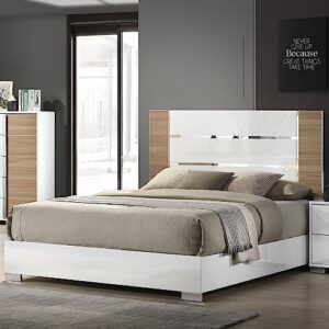 Furniture of America Valentina Modern Solid Wood Two-Tone Panel Bedroom, Guest Room Bed, California King, White and Natural Brown