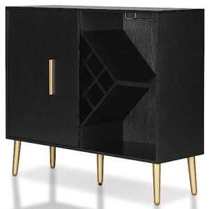 24/7 shop at home danforth modern 48 in. wood 4 shelves buffet, sideboard with bifold-door, wine bottle holder, stemware rack for dining room, kitchen, black