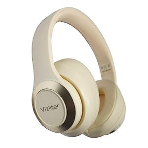 Vizliter Bluetooth Headphones, TWS Deep Bass Wireless Over-Ear Headset 5.3 with Built-in Mic LED Lights, Noise Cancelling (Beige)