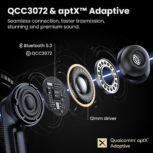 TRANYA Nova Hybrid Active Noise Canceling Wireless Earbuds, Qualcomm® 3072 aptX™ Adaptive LE Audio, 6 Mics with CVC 8.0 for Clear Calls, Multipoint Connection, Transparency Mode, Customized APP