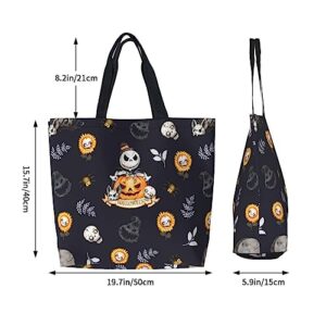 AuHomea Halloween pattern in black skulls Reusable Grocery bags Big Capacity Shopping Bag Canvas Shoulder Tote Handbag for Women Girls