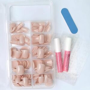 AddFavor 240pcs Press on Nails Short Square Fake Nails Glossy Full Cover Acrylic Artificial Glue on Nails Kit for Women and Girls, Jelly Nude Nails