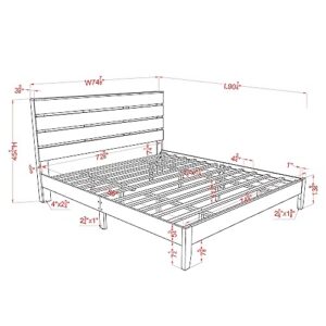 24/7 Shop at Home Kaya Transitional Wood Platform Bed with Tapered Legs for Bedroom, Guest Room Bed, California King-Size, Gray