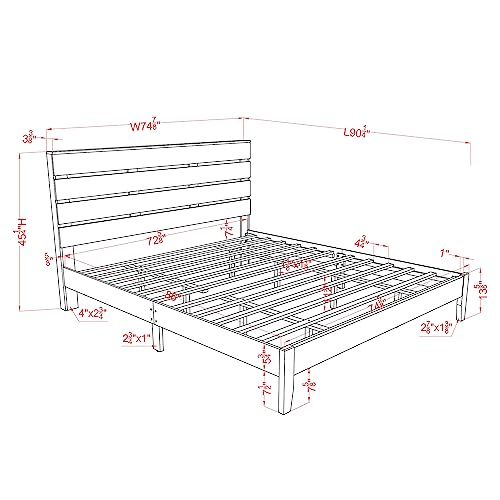 24/7 Shop at Home Kaya Transitional Wood Platform Bed with Tapered Legs for Bedroom, Guest Room Bed, California King-Size, Gray