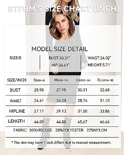 BTFBM 2023 Women V Neck Long Sleeve Bodycon Sweater Dress Button Up Tie Waist Ribbed Knit Midi Pencil Dresses with Belt(Solid Black, Large)