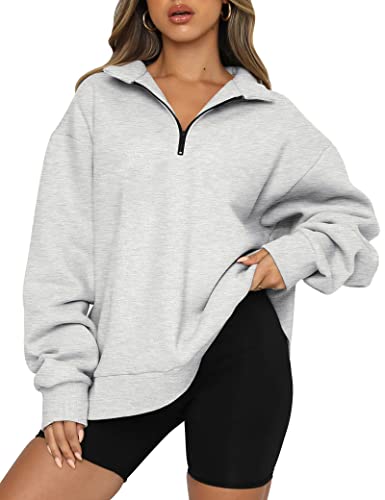 AUTOMET Womens Oversized Sweatshirts Hoodies Half Zip Pullover Trendy Long Sleeve Shirts Tops Y2k Fall Outfits Sweaters Clothes 2023 Grey