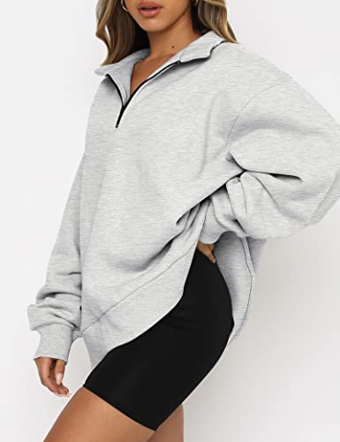 AUTOMET Womens Oversized Sweatshirts Hoodies Half Zip Pullover Trendy Long Sleeve Shirts Tops Y2k Fall Outfits Sweaters Clothes 2023 Grey