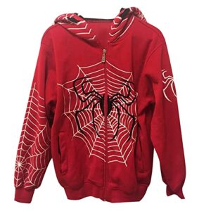 Meiweileya Y2k Full Zip Up Hoodie Spider Skeleton Graphic Jackets for Women Man Teen Girls Aesthetic Harajuku Clothes