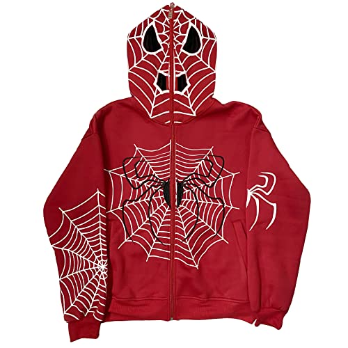 Meiweileya Y2k Full Zip Up Hoodie Spider Skeleton Graphic Jackets for Women Man Teen Girls Aesthetic Harajuku Clothes