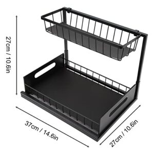 Under Sink Organizers, L Shape 2 Tier Rust Protection Easy To Aassemble Load Capacity 50lbs Cabinet Organizer Pull Out Drawer for Bathroom