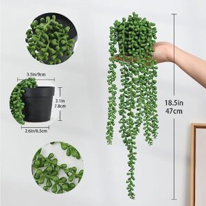 Floweroyal 2pcs Fake Hanging Plants Fake Potted String of Pearls Succulent Plants Small Faux Plants for Indoor Outdoor Shelf Wall Decor