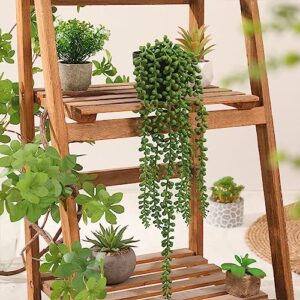 Floweroyal 2pcs Fake Hanging Plants Fake Potted String of Pearls Succulent Plants Small Faux Plants for Indoor Outdoor Shelf Wall Decor