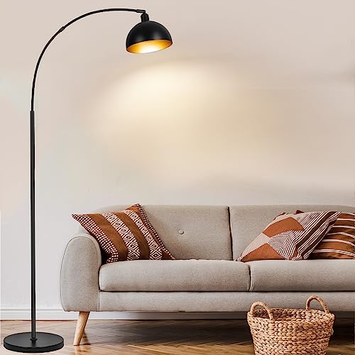 【Upgraded】Black Arc Floor Lamps for Living Room - Dimmable Arched Floor Lamp with Remote Control & 2700-6000K 9W LED Bulb Included, Modern Arch Standing lamp, Industrial Tall Lamp for Bedroom Reading