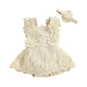 princess newborn baby girls rompers birthday dress mesh elegant sleeveless jumpsuits tulle dress headband outfits (apricot-princess, 0-3 months)