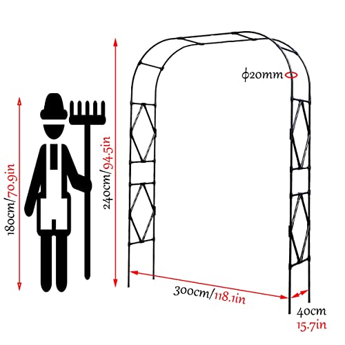 Garden Arch Heavy Duty Metal Rose Arch Arbor Archway Arches Trellis Frame for Wedding Black Wedding Arch 1.2m 1.5m 1.8m 2.8m (Size : W2.1xH2.4m) (Rose W3xH2.4m)