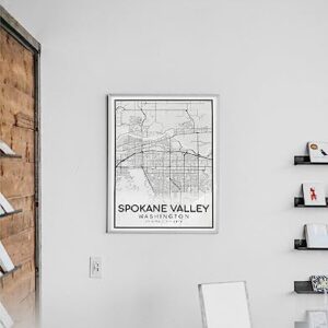 MG Global Minimalist Map Poster of Spokane Valley Washington USA WA Road City | 11x17 12x18 16x24 24x36 Unframed Traveler Wall Art | Modern Hometown City Artwork Print | Home Office Decor for Gift