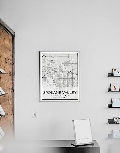 MG Global Minimalist Map Poster of Spokane Valley Washington USA WA Road City | 11x17 12x18 16x24 24x36 Unframed Traveler Wall Art | Modern Hometown City Artwork Print | Home Office Decor for Gift