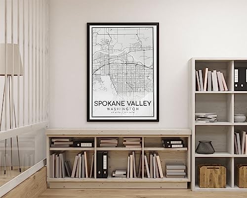 MG Global Minimalist Map Poster of Spokane Valley Washington USA WA Road City | 11x17 12x18 16x24 24x36 Unframed Traveler Wall Art | Modern Hometown City Artwork Print | Home Office Decor for Gift