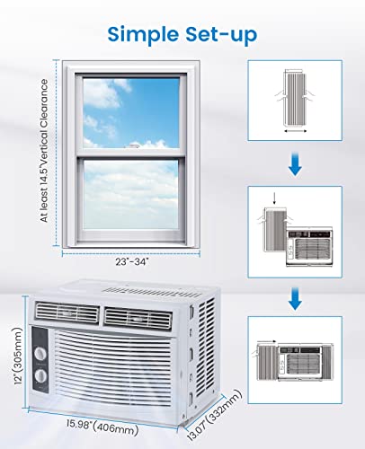 Garvee 5,000 BTU Window Mounted Air Conditioner - Efficient Cooling Small Window AC Unit with Easy-to-Use Mechanical Controls and Washable Filter, Cool up to 150 Sq.Ft., 110-115V, White