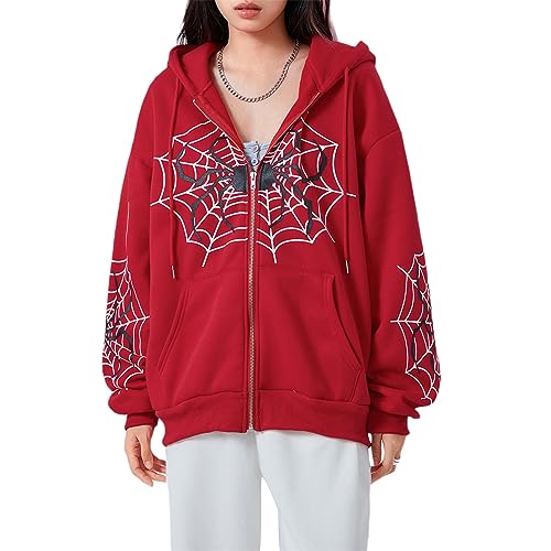 Miqil Women Rhinestone Zip Up Hoodie Gothic Skeleton Graphic Long Sleeve Hooded Sweatshirt Aesthetic Vintage Oversized Jacket