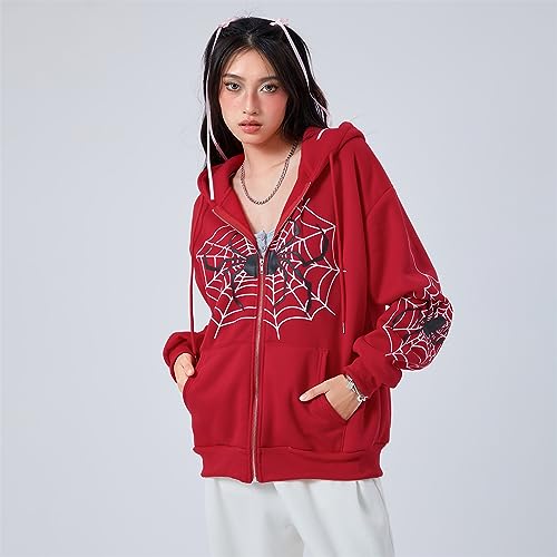 Miqil Women Rhinestone Zip Up Hoodie Gothic Skeleton Graphic Long Sleeve Hooded Sweatshirt Aesthetic Vintage Oversized Jacket