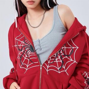 Miqil Women Rhinestone Zip Up Hoodie Gothic Skeleton Graphic Long Sleeve Hooded Sweatshirt Aesthetic Vintage Oversized Jacket