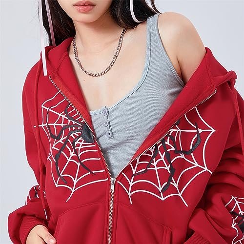 Miqil Women Rhinestone Zip Up Hoodie Gothic Skeleton Graphic Long Sleeve Hooded Sweatshirt Aesthetic Vintage Oversized Jacket