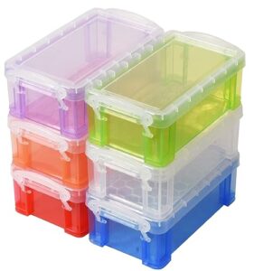 6pack colorful small plastic clear storage box containers with lids, craft bins (l5.3 x w3 x h2inches) - reusable & stackable craft box, small items accessories storage organizer for beads, jewelry