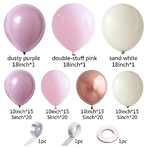 146pcs Dusty Purple Balloon Garland Arch Kit, Double-stuffed Pink Sand White Chrome Rose Gold Balloons for Wedding Birthday Baby Shower Bachelor Bridal Shower Lavender Party Decorations