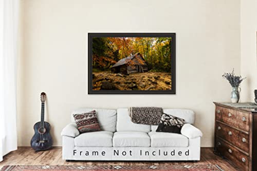 Country Photography Print (Not Framed) Picture of Old Barn Surrounded by Fall Foliage on Autumn Day in Great Smoky Mountains Tennessee Rustic Wall Art Cabin Lodge Decor (8" x 10")