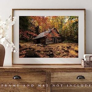 Country Photography Print (Not Framed) Picture of Old Barn Surrounded by Fall Foliage on Autumn Day in Great Smoky Mountains Tennessee Rustic Wall Art Cabin Lodge Decor (8" x 10")