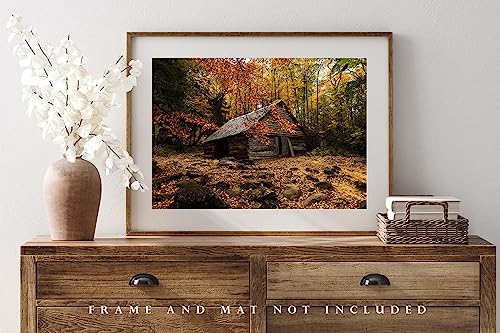 Country Photography Print (Not Framed) Picture of Old Barn Surrounded by Fall Foliage on Autumn Day in Great Smoky Mountains Tennessee Rustic Wall Art Cabin Lodge Decor (8" x 10")