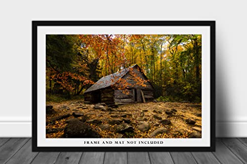 Country Photography Print (Not Framed) Picture of Old Barn Surrounded by Fall Foliage on Autumn Day in Great Smoky Mountains Tennessee Rustic Wall Art Cabin Lodge Decor (8" x 10")