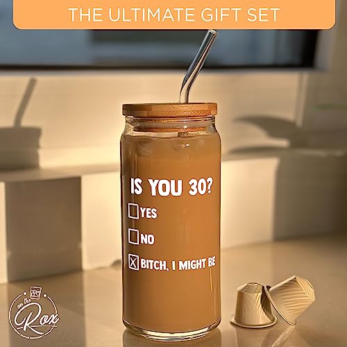 30th Birthday Gifts For Her - “Is You 30?” Soda Can Glass 20oz  w/ Bamboo Lid & Glass Straw Set - Aesthetic 30 Year Old Birthday Gift for Daughter, Sister, Wife - 30th Birthday Decorations for Women