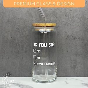 30th Birthday Gifts For Her - “Is You 30?” Soda Can Glass 20oz  w/ Bamboo Lid & Glass Straw Set - Aesthetic 30 Year Old Birthday Gift for Daughter, Sister, Wife - 30th Birthday Decorations for Women