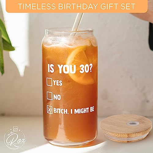 30th Birthday Gifts For Her - “Is You 30?” Soda Can Glass 20oz  w/ Bamboo Lid & Glass Straw Set - Aesthetic 30 Year Old Birthday Gift for Daughter, Sister, Wife - 30th Birthday Decorations for Women