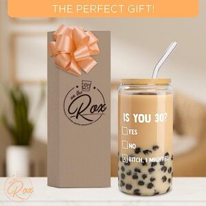 30th Birthday Gifts For Her - “Is You 30?” Soda Can Glass 20oz  w/ Bamboo Lid & Glass Straw Set - Aesthetic 30 Year Old Birthday Gift for Daughter, Sister, Wife - 30th Birthday Decorations for Women