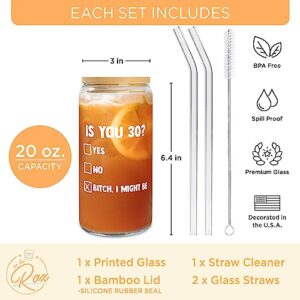 30th Birthday Gifts For Her - “Is You 30?” Soda Can Glass 20oz  w/ Bamboo Lid & Glass Straw Set - Aesthetic 30 Year Old Birthday Gift for Daughter, Sister, Wife - 30th Birthday Decorations for Women