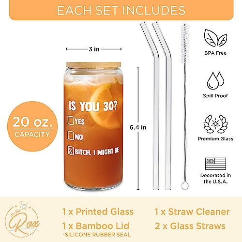 30th Birthday Gifts For Her - “Is You 30?” Soda Can Glass 20oz  w/ Bamboo Lid & Glass Straw Set - Aesthetic 30 Year Old Birthday Gift for Daughter, Sister, Wife - 30th Birthday Decorations for Women