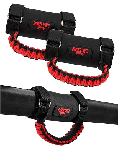 UTV Grab Handles Roll Bar Grab Handles. RZR Passenger Grab Handle 2 Pack Roll Cage Handle Fits Polaris Ranger, Mule, Teryx, CFMoto, Yamaha, Honda Pioneer, Can Am SxS UTV Accessories Red Paracord