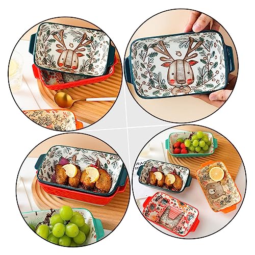 Cabilock Mori Bakeware Bread Loaf Pan Ceramic Loaf Pan Toaster Oven Bakeware Ceramic Baking Pan Animals Pattern Baking Tray Oven Baking Dish Ceramic Tableware Ceramic Baking Tray Food Bowl