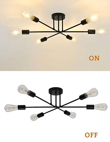 FLAMWILD Ceiling Light Fixture, Modern Sputnik Chandelier, Mid Century Industrial Lighting for Bedroom Kitchen Dining Living Room (Black)